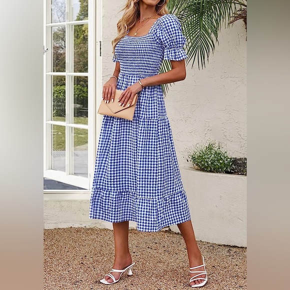 Merokeety | Dresses | Merokeety Womens Plaid Square Neck Ruffle Puff ...